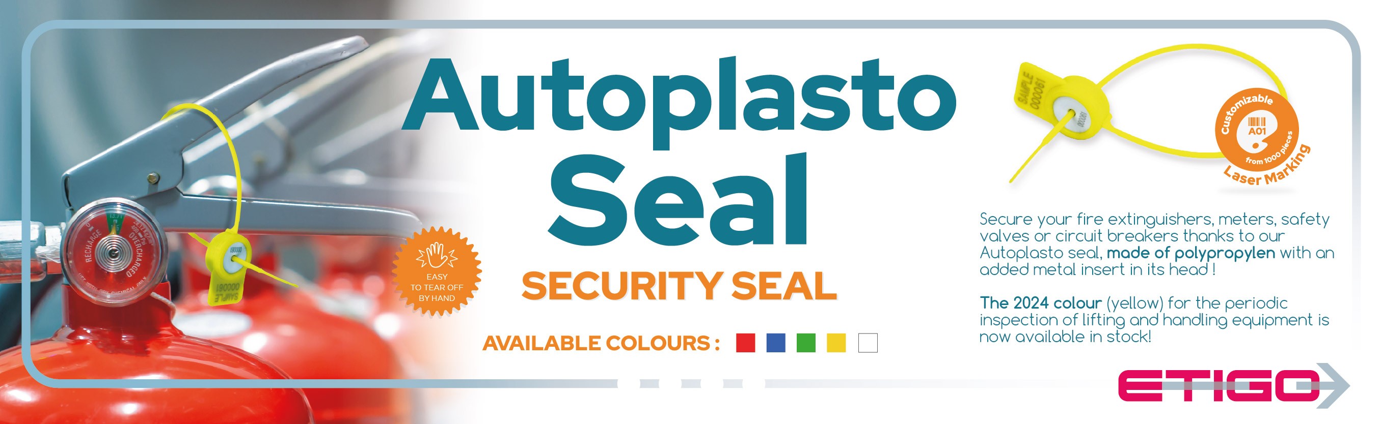 Etigo: Clamp, identification bracelet, seal